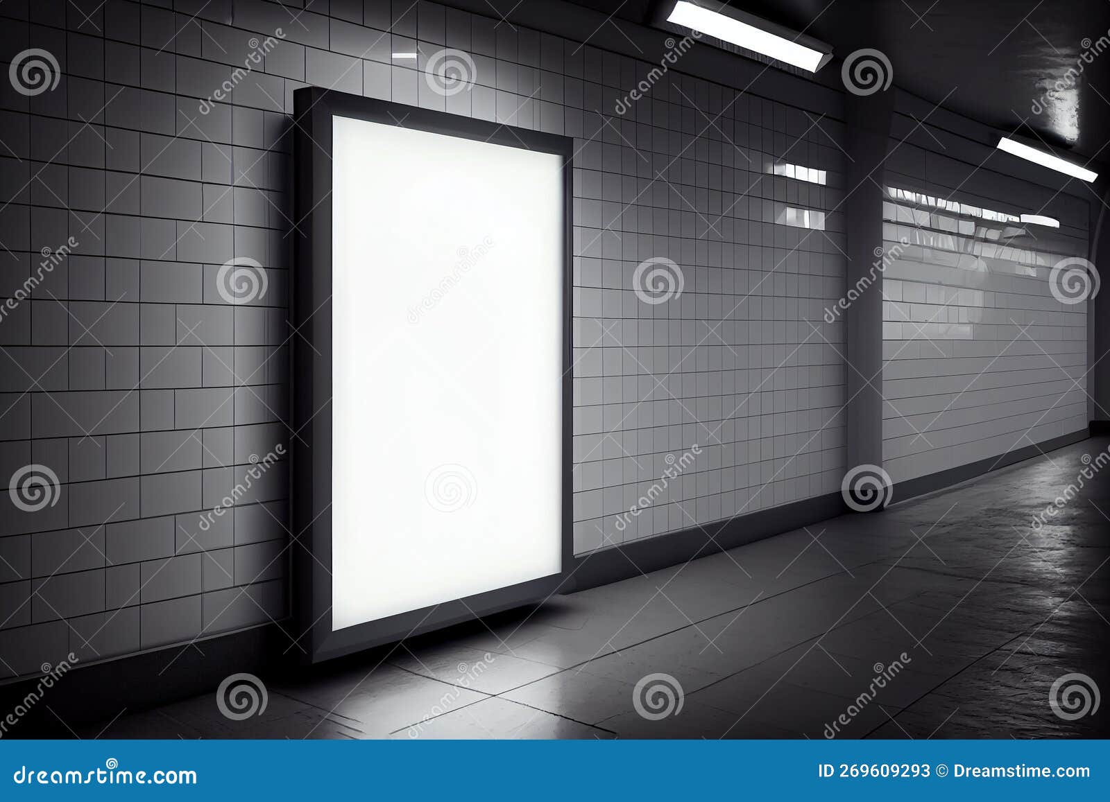 Ilustration, Empty Advertisement Light Box on the Underground Subway ...