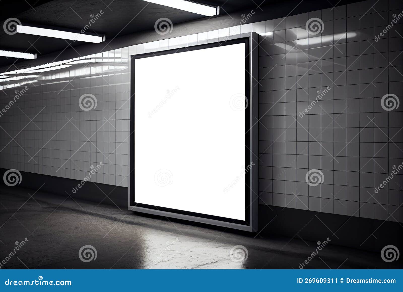 Ilustration, Empty Advertisement Light Box on the Underground Subway ...