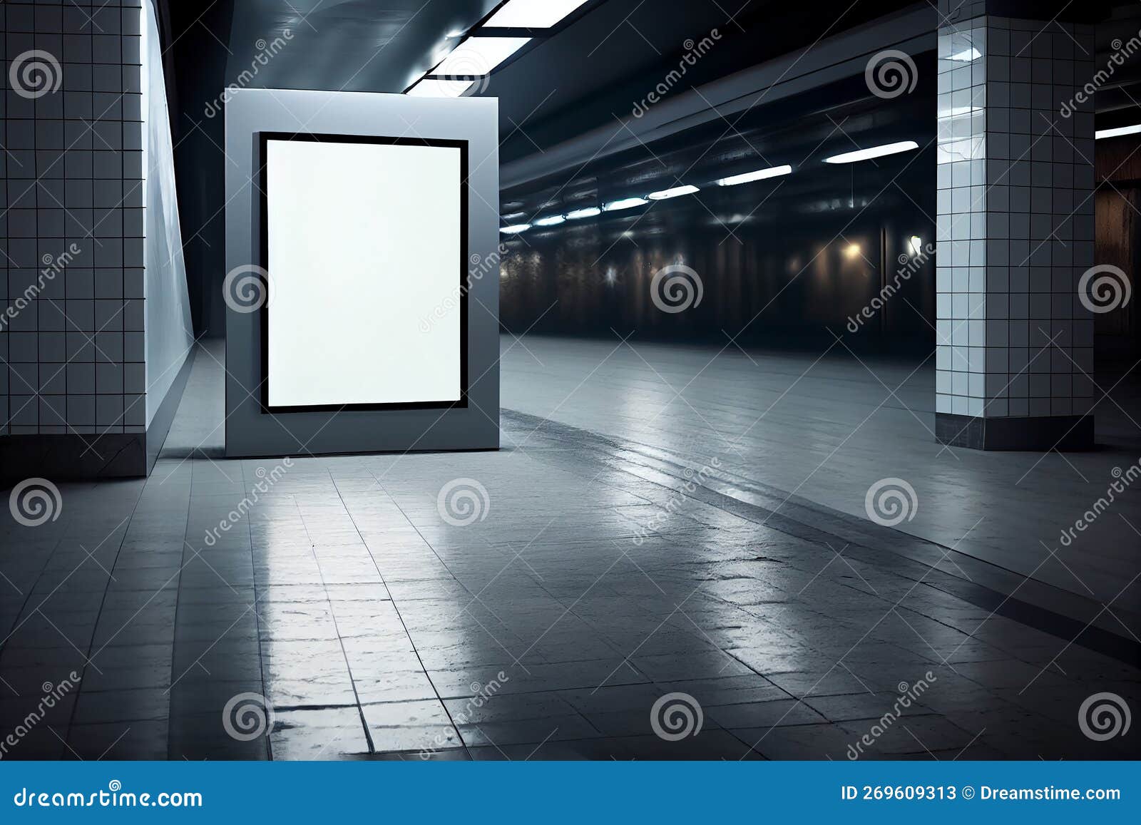 Ilustration, Empty Advertisement Light Box on the Underground Subway ...