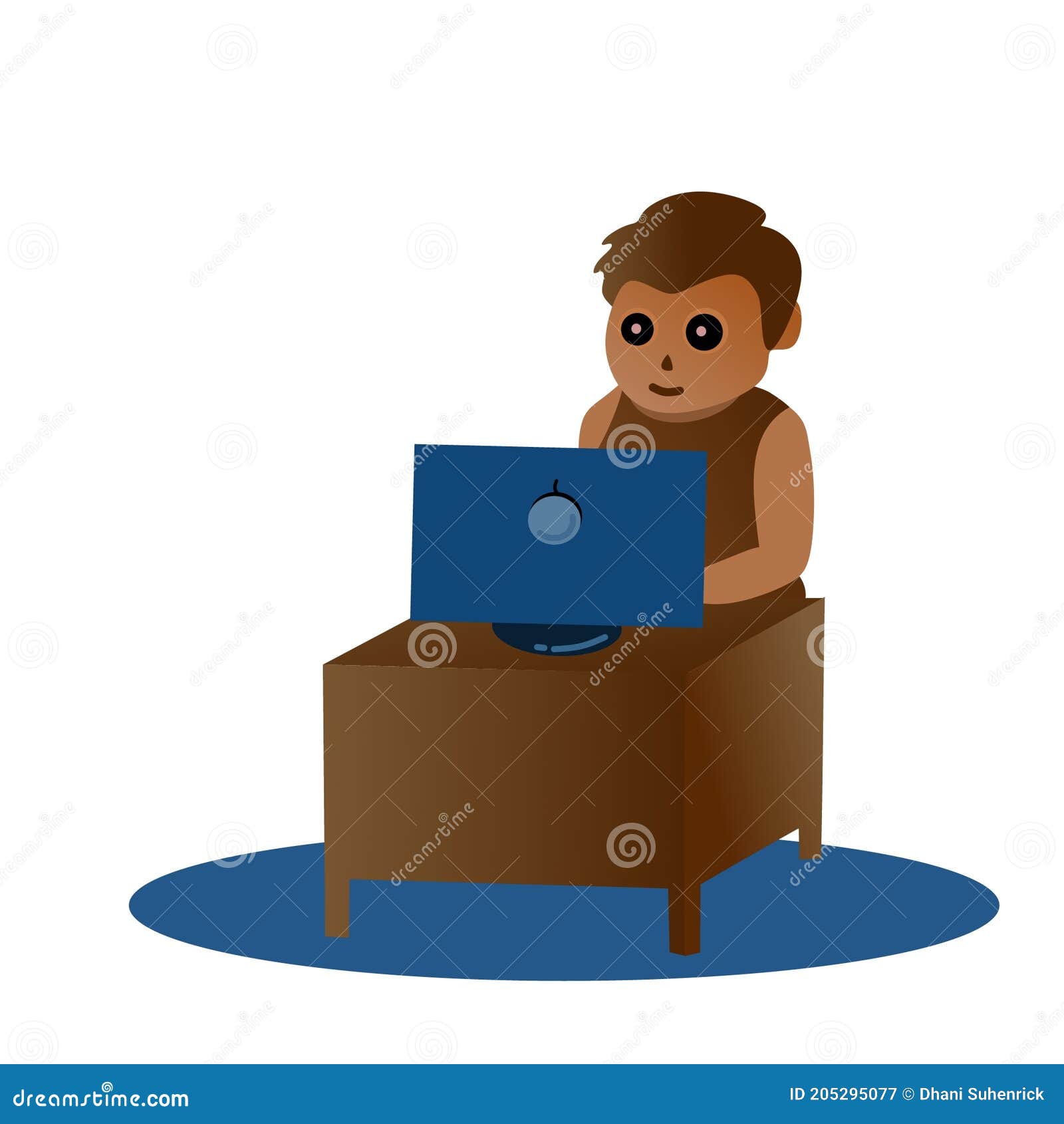 The Boy is Operating the Computer and Studying Stock Vector ...