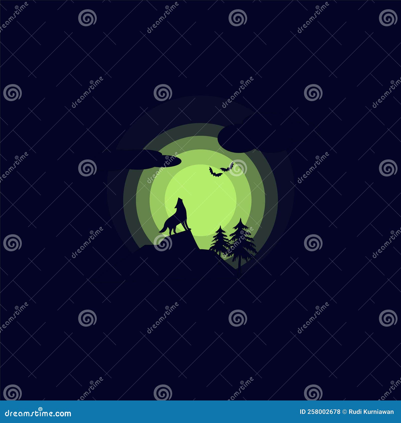 Ilustration Vector Wolf And Bat Stock Vector Illustration Of Poster Yellow 258002678