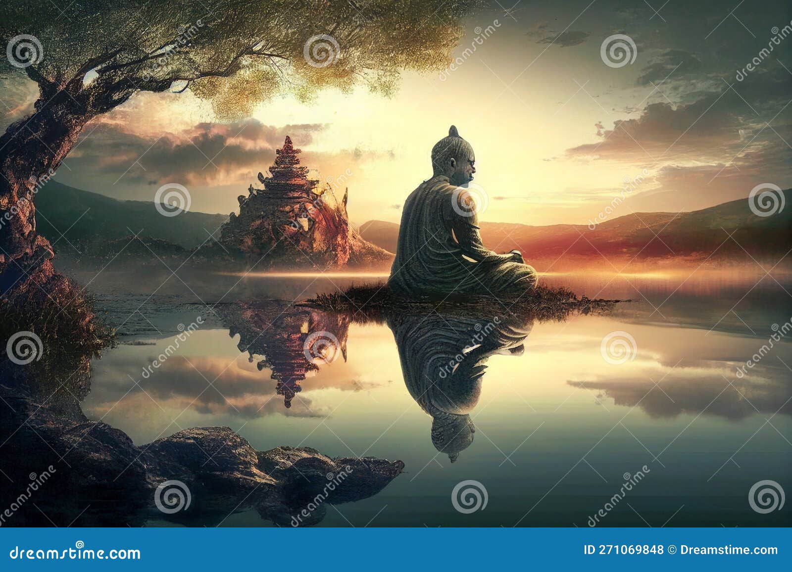 Iluustrative Depiction of Peaceful Meditation - Generative AI Stock ...