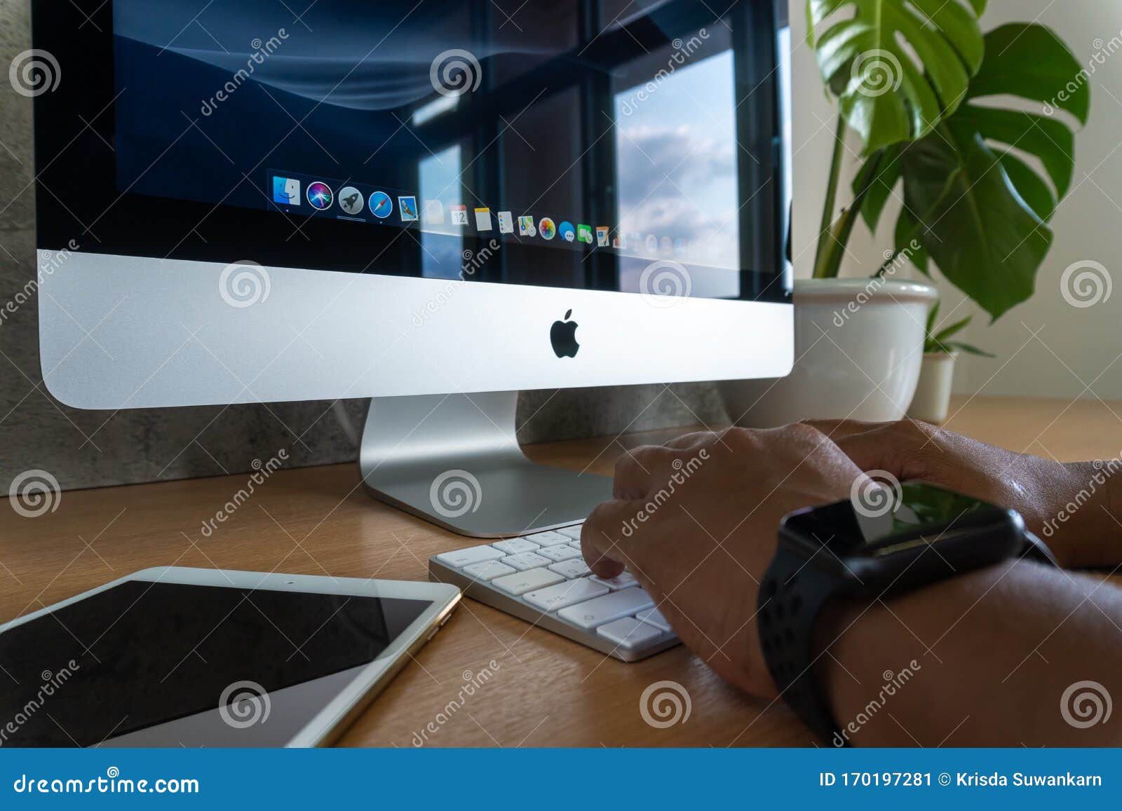 IMac Computer, IPad and Hands Working on Keyboard Editorial Photo ...