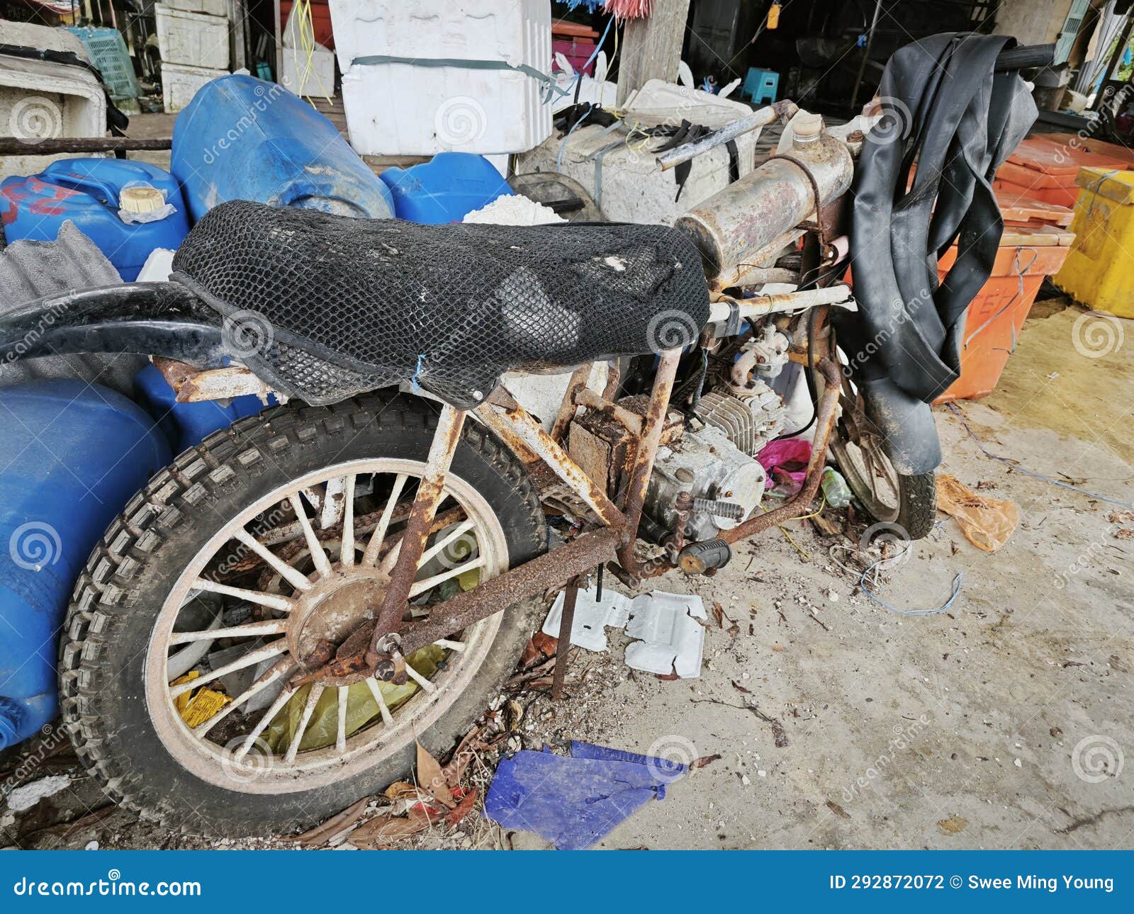 Abandoned Corroded Motorcycle in the Farm. Stock Photo - Image of aged ...