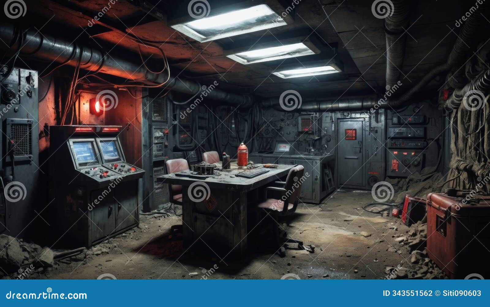 Abandoned Underground Bunker Interior with Control Panel and Table AI ...