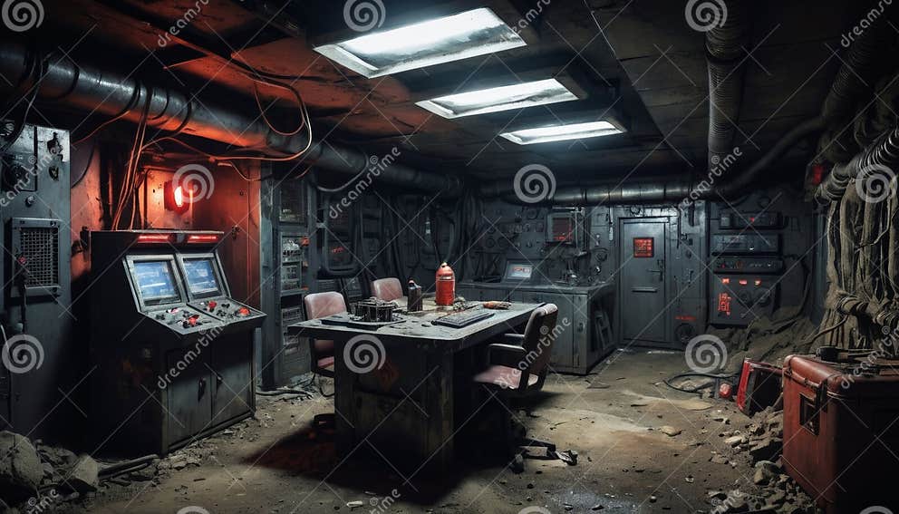 Abandoned Underground Bunker Interior with Control Panel and Table AI ...