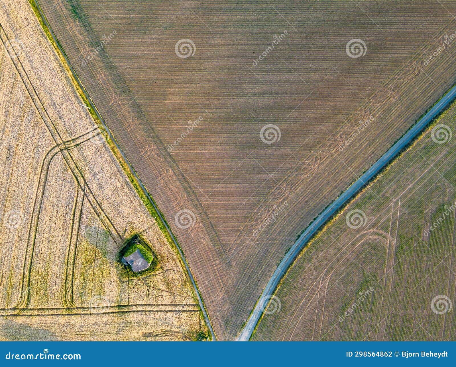 Rural Patchwork: Aerial View of Farmland and Waterway Stock Photo ...