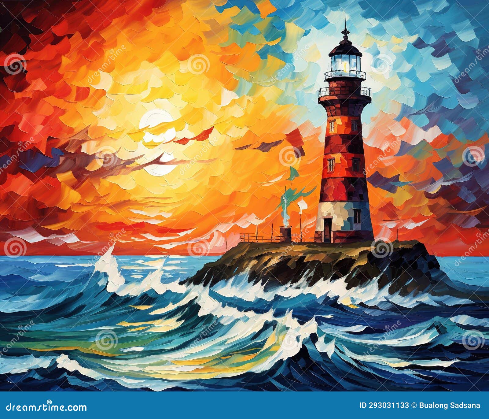 The Abstract Art Was Pnting with a Lighthouse. Stock Illustration ...