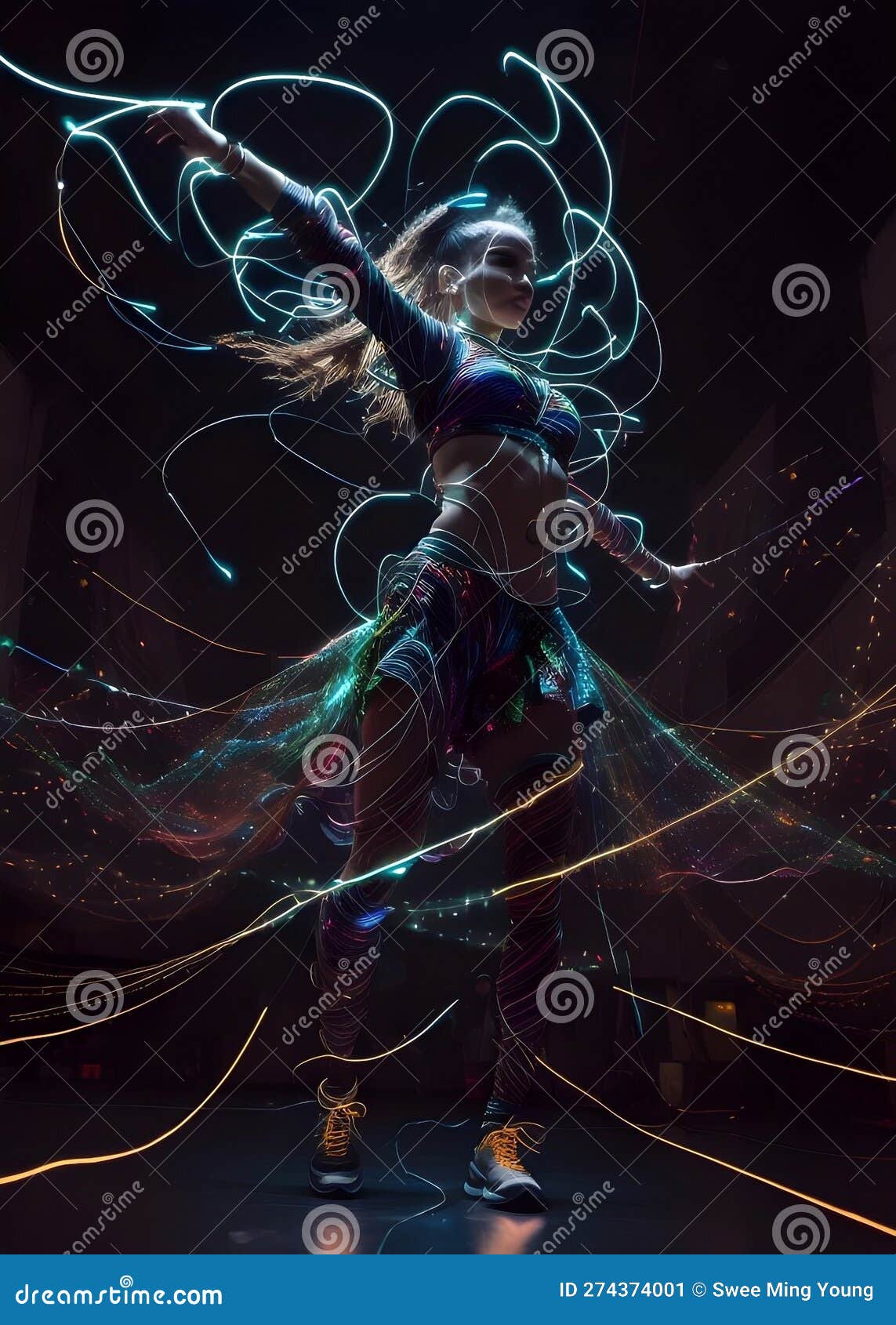 Image of an Abstract Shadowy Human Figure Dancing Form Made Up of Wires ...