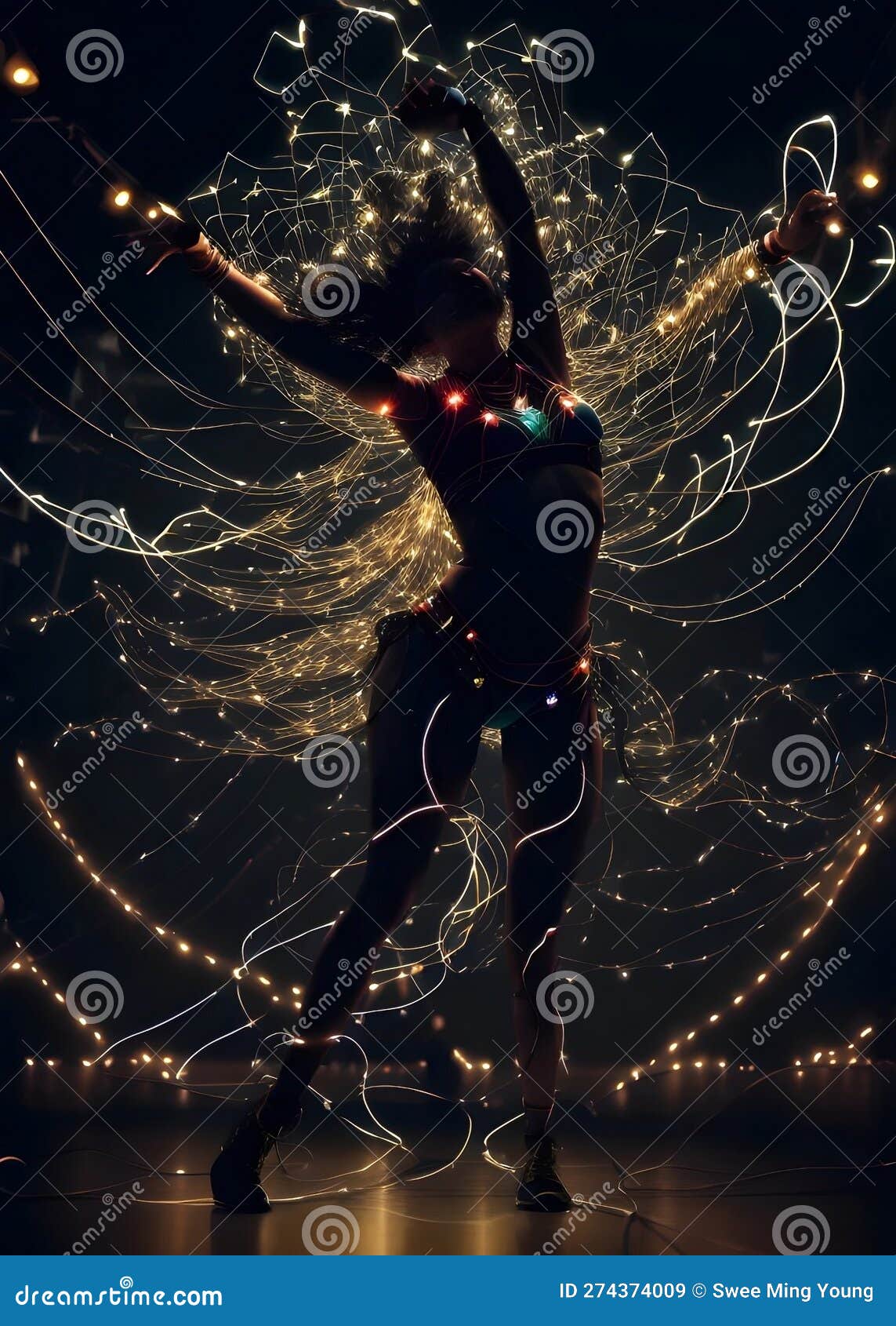 Image of an Abstract Shadowy Human Figure Dancing Form Made Up of Wires ...
