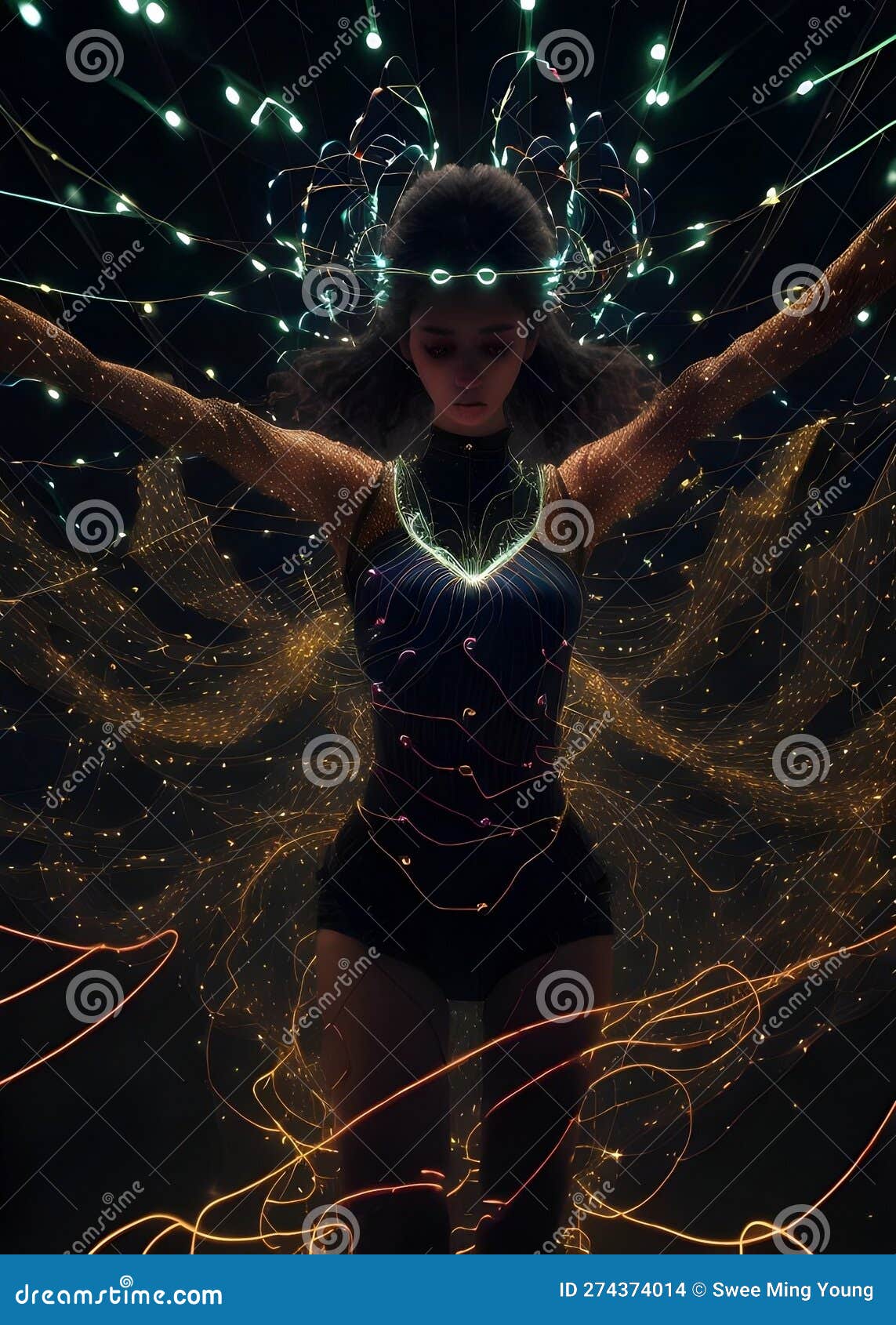 Image of an Abstract Shadowy Human Figure Dancing Form Made Up of Wires ...