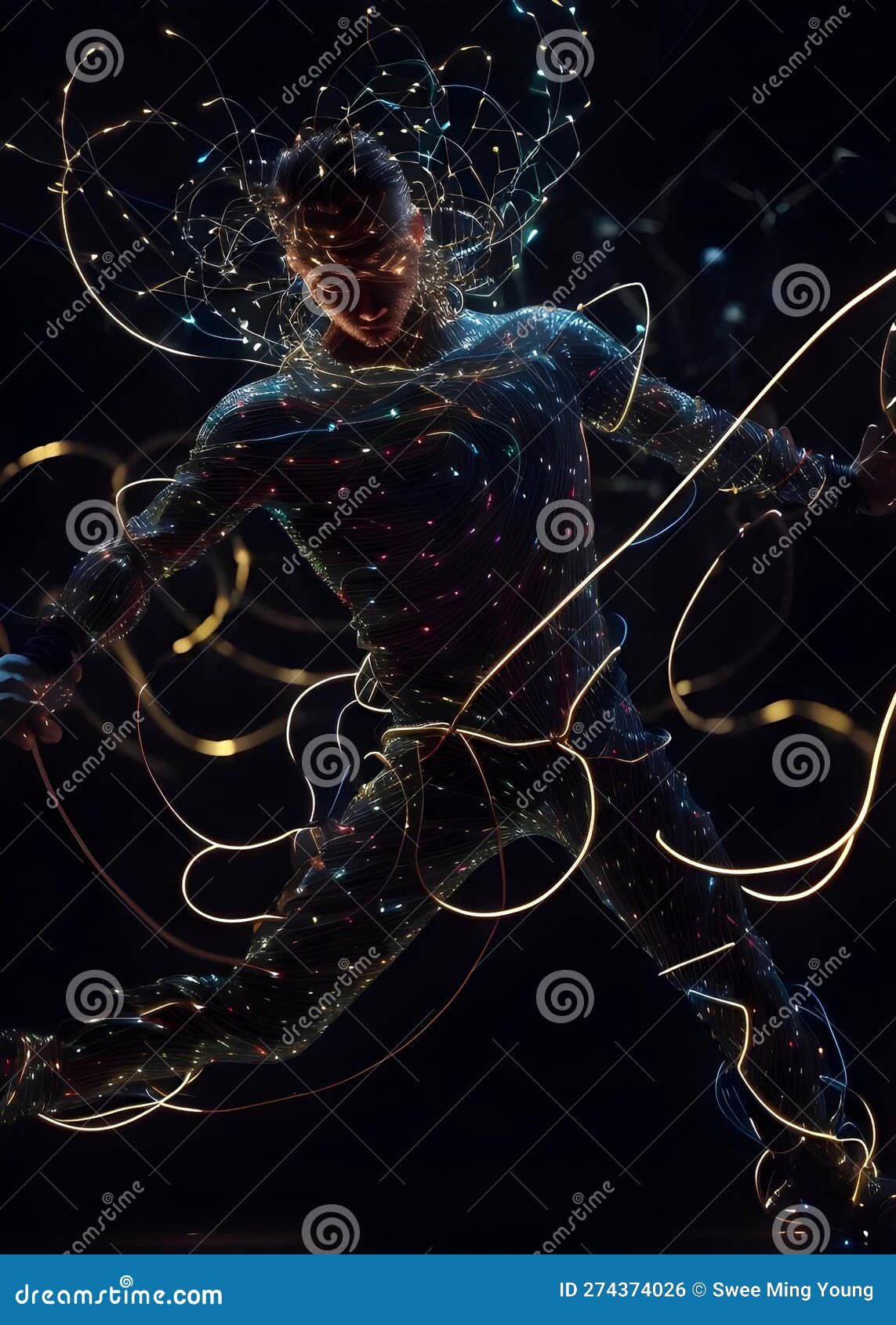 Image of an Abstract Shadowy Human Figure Dancing Form Made Up of Wires ...