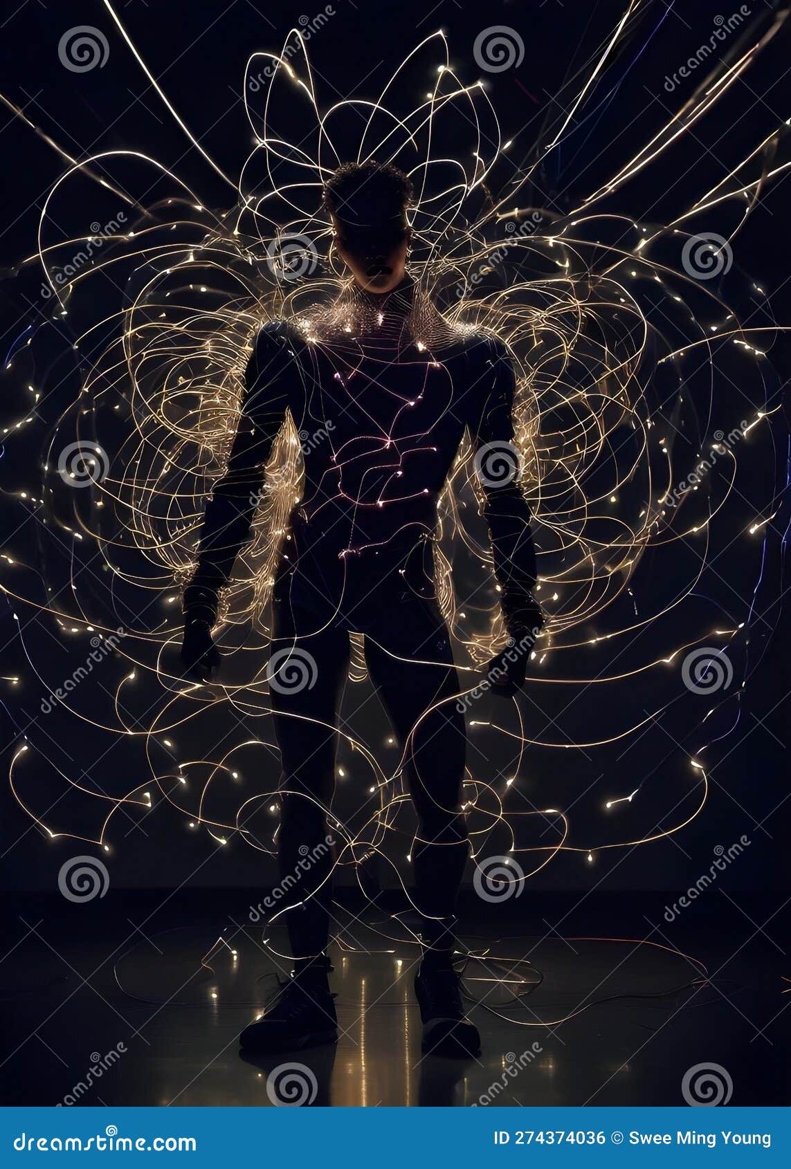 Image of an Abstract Shadowy Human Figure Dancing Form Made Up of Wires ...