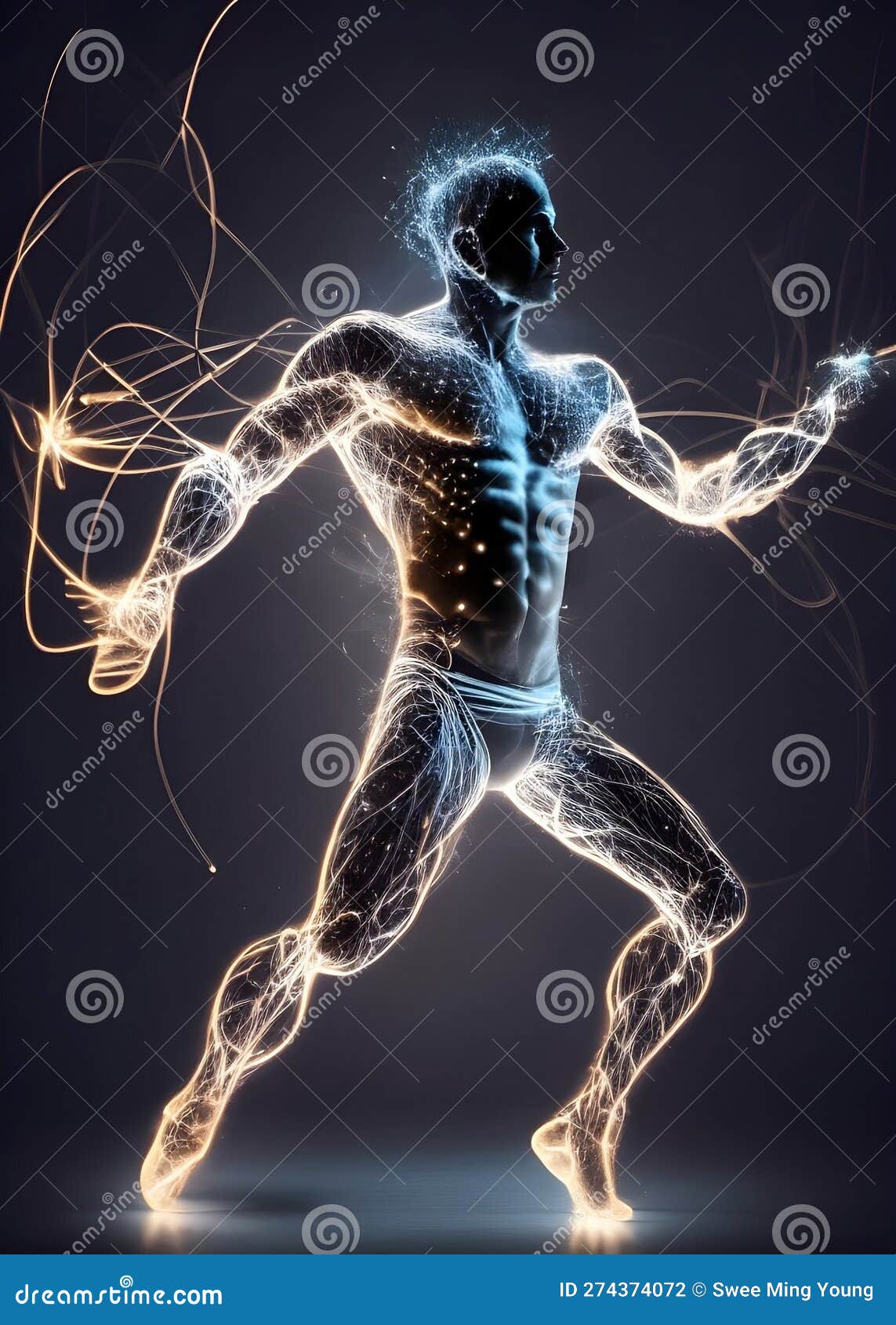 Image of an Abstract Shadowy Human Figure Dancing Form Made Up of Wires ...