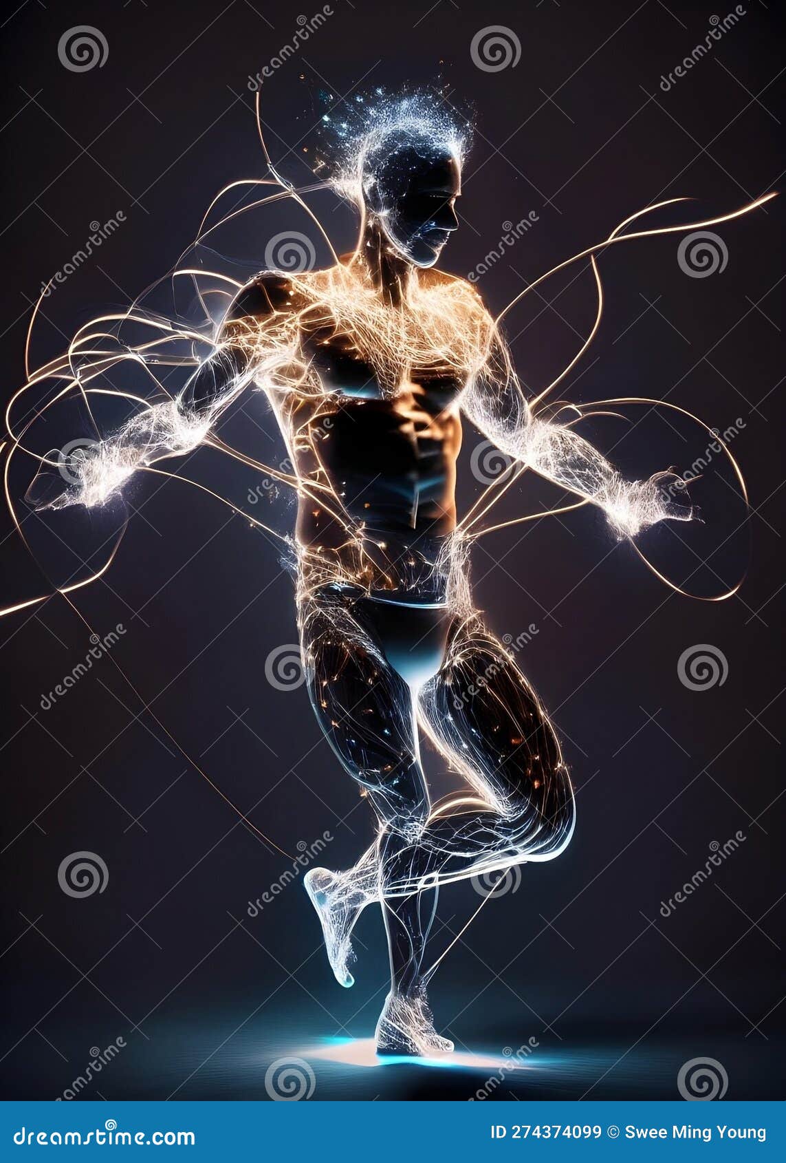 Image of an Abstract Shadowy Human Figure Dancing Form Made Up of Wires ...