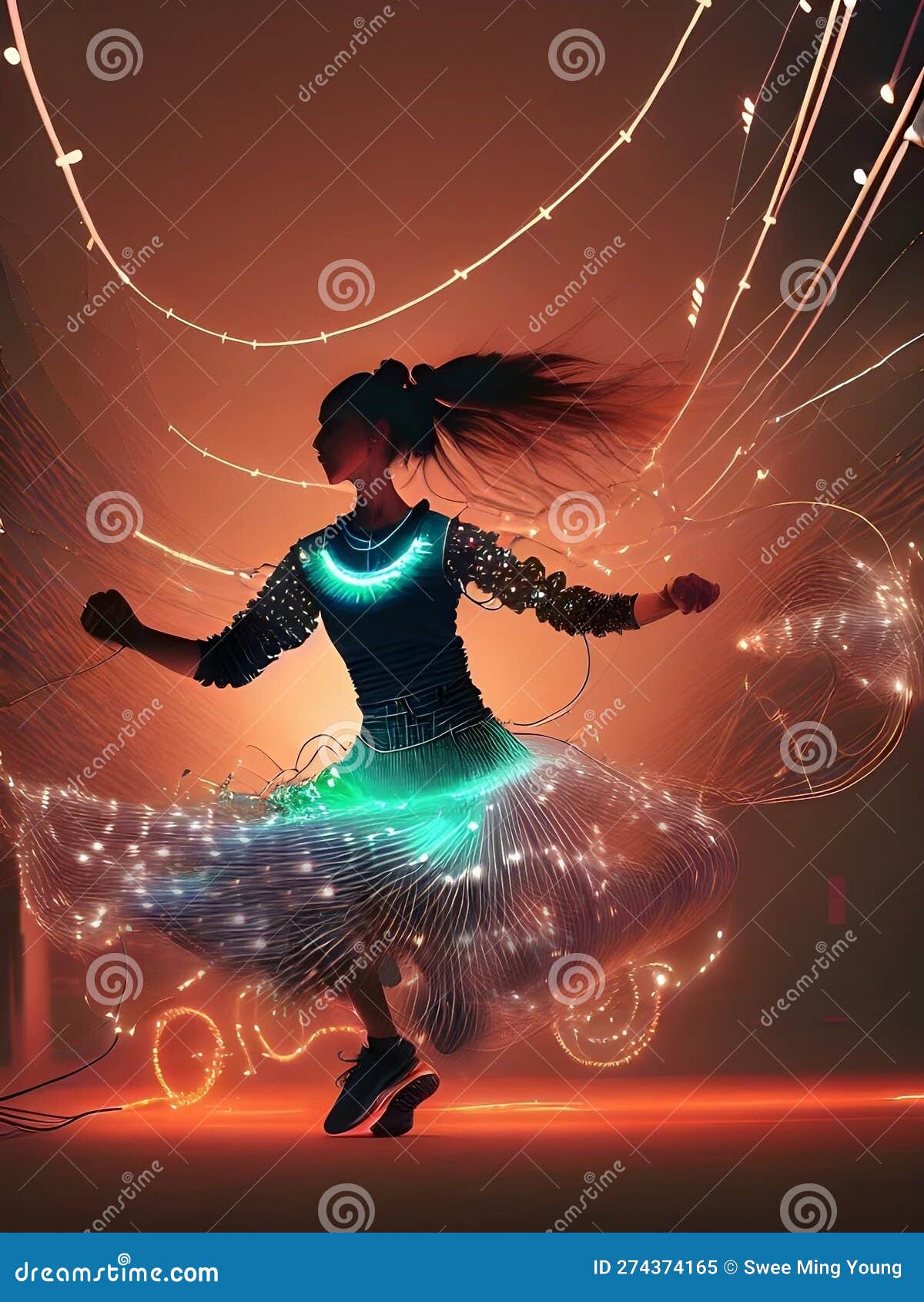 Image of an Abstract Shadowy Human Figure Dancing Form Made Up of Wires ...