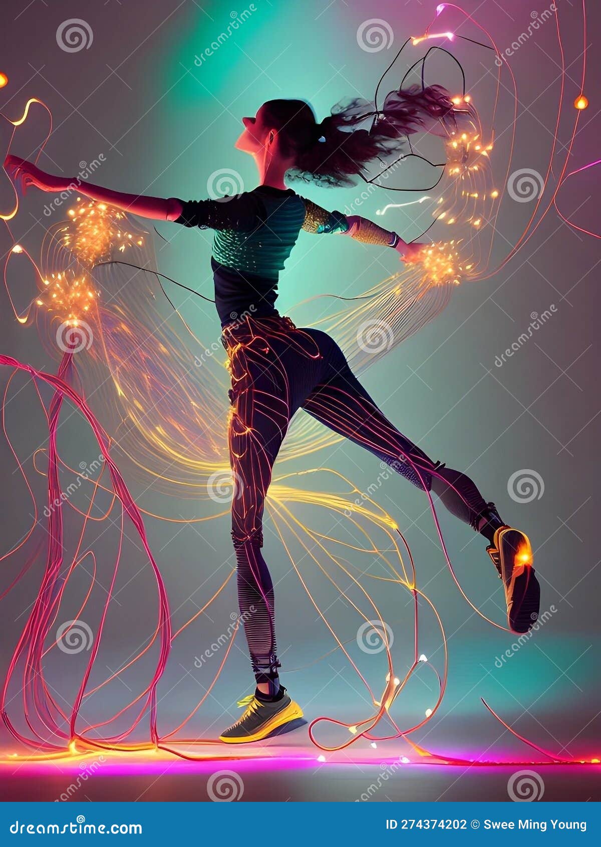 Image of an Abstract Shadowy Human Figure Dancing Form Made Up of Wires ...