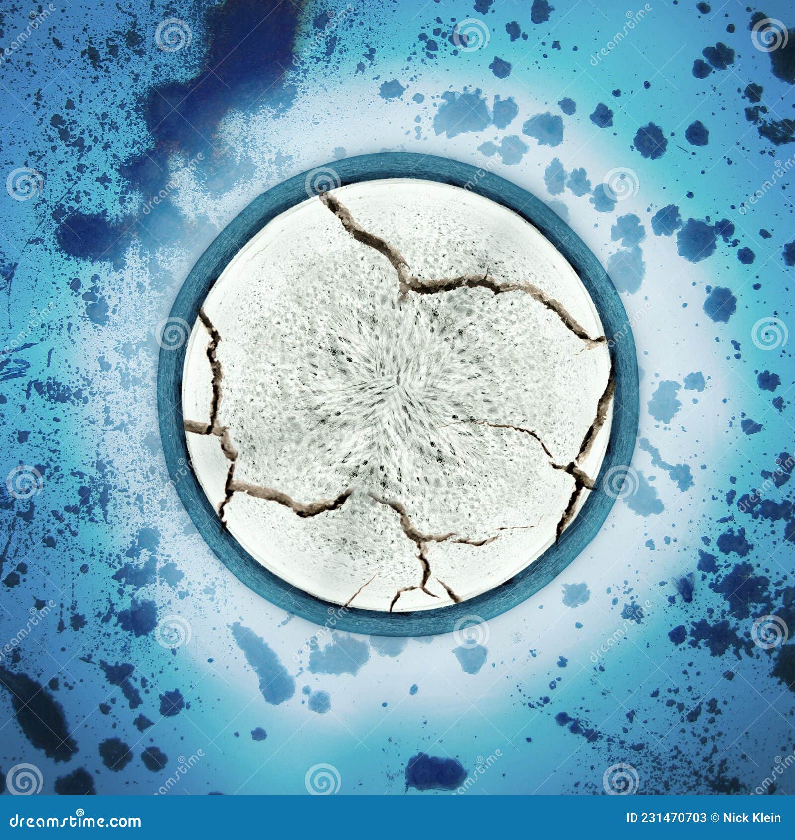 Abstract Textured White Cracking Circle Superimposed on a Blue Speckled ...