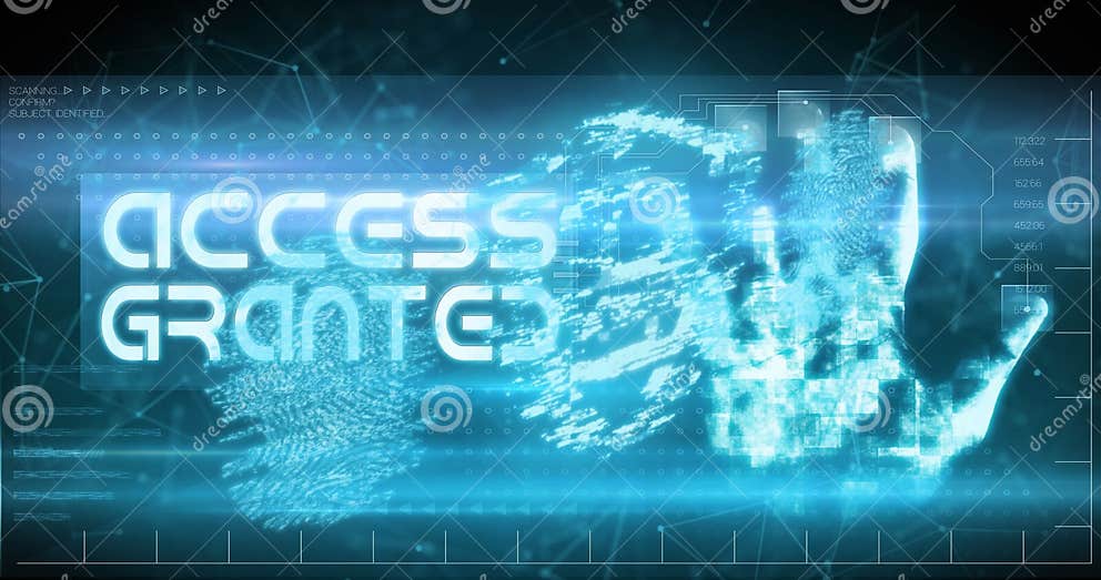 Image of Access Granted Text, Online Security Padlock and Biometric ...