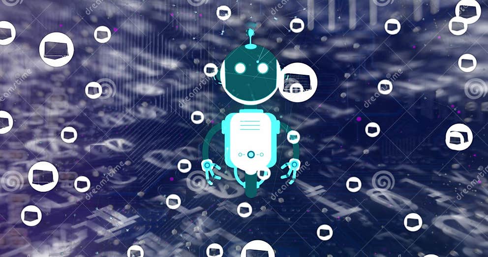 Image of Ai Chat Bot and Icons Over Binary Coding Background Stock ...
