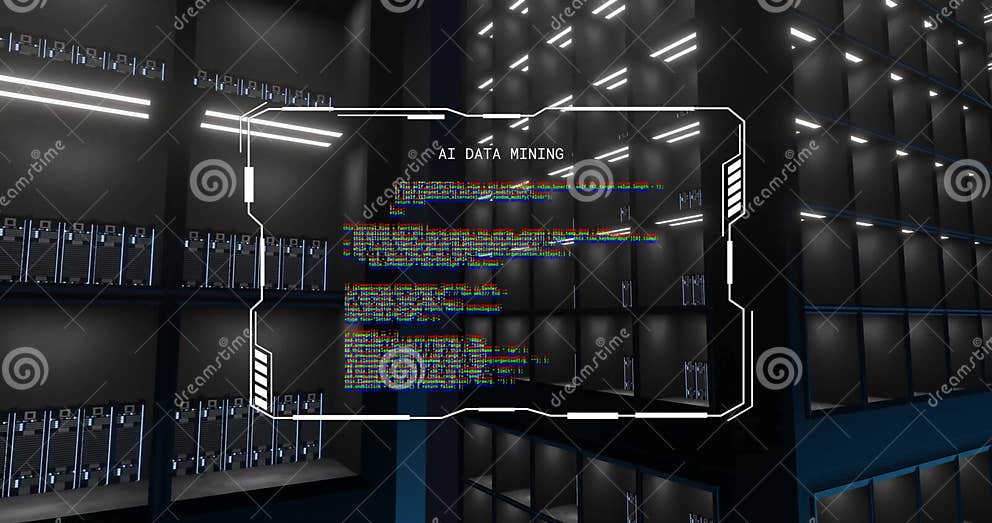 Image of Ai Data Mining Text on Processing File Over Dark Computer Server Room Stock Photo ...