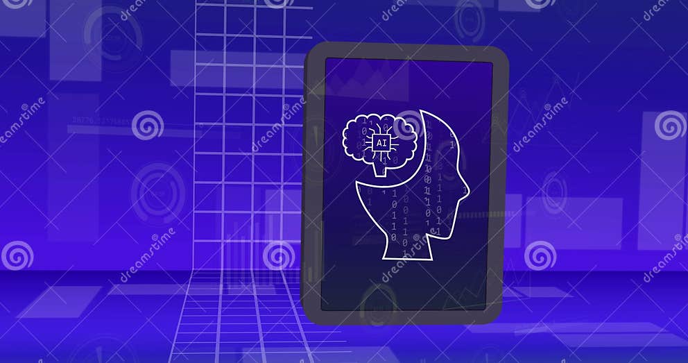 Image of Ai Data Processing and Icon Over Computer Screen Stock ...