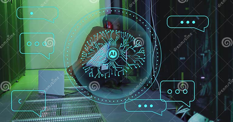 Image of Ai Data Processing Over Asian Man Using Vr Fixing Computer Server Stock Photo - Image ...