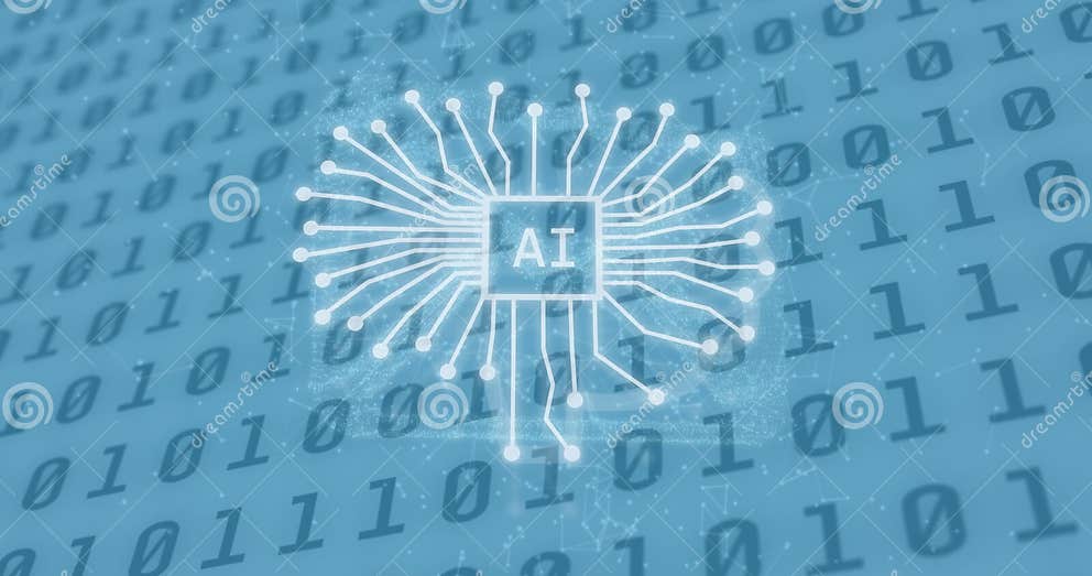 Image Of Ai Data Processing Over Binary Coding With Ai Icons Stock