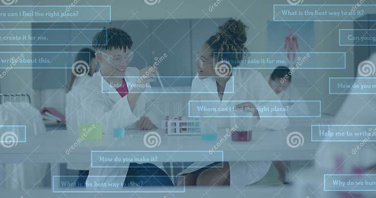 Image of Ai Data Processing Over Diverse Students in Laboratory Stock Photo - Image of digitally ...