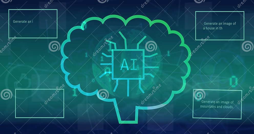 Image of Ai Data Processing Over Globe with Ai Icons Stock Illustration - Illustration of ...