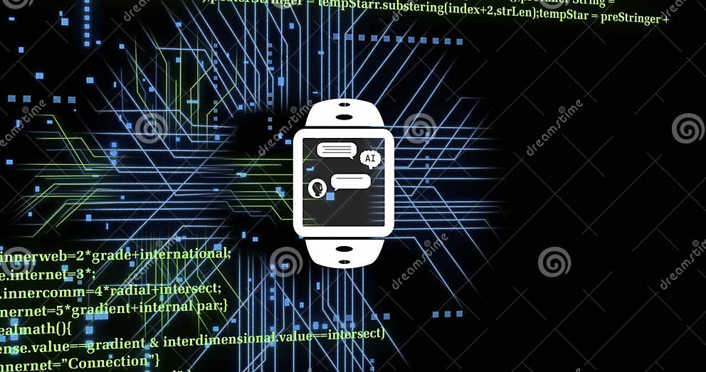 Image of Ai Data Processing Over Smartwatch Screen and Computer Circuit Board Stock Image ...