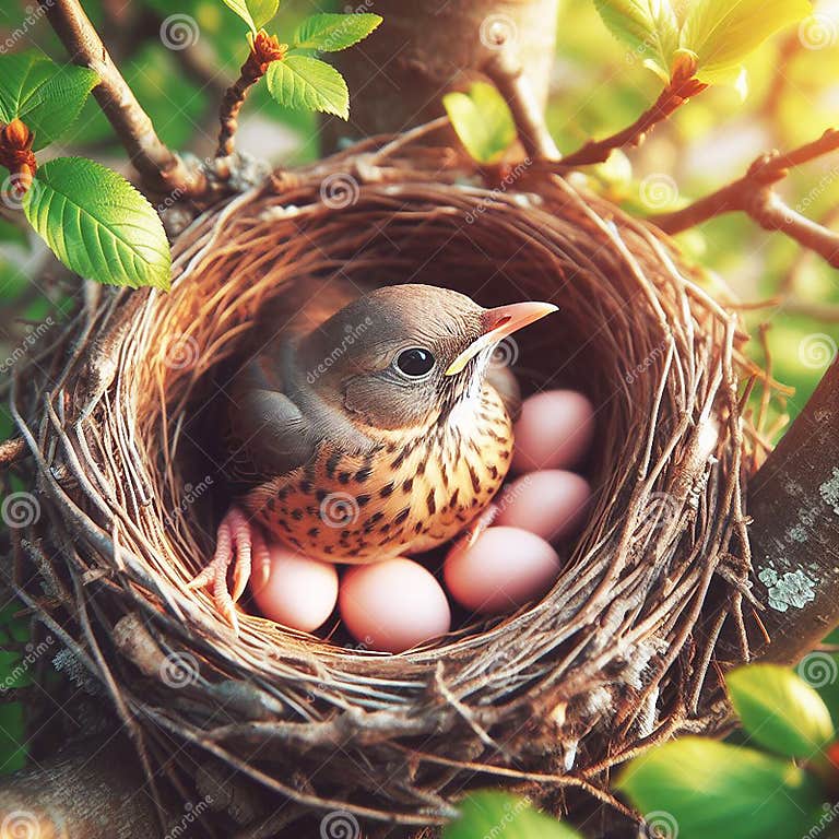 A Bird is Hatching Her Eggs in Her Neste Stock Vector - Illustration of ...