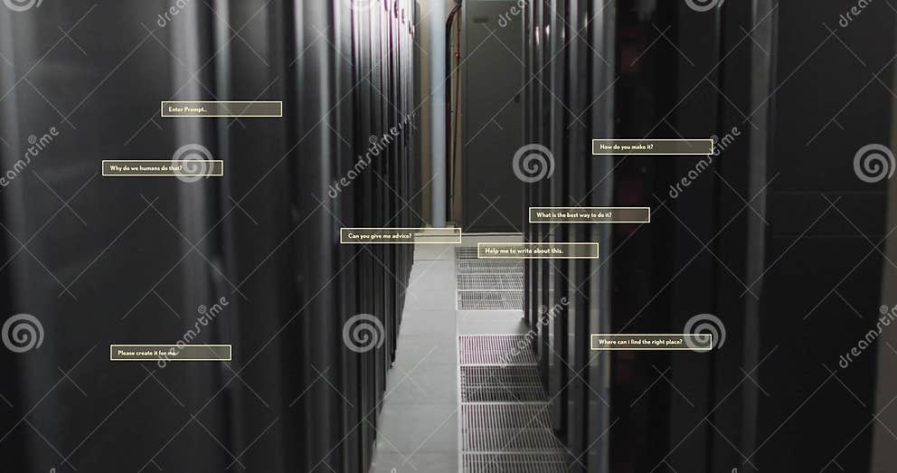 Image of Ai Interface Dialogue Boxes Over Computer Server Room Stock ...