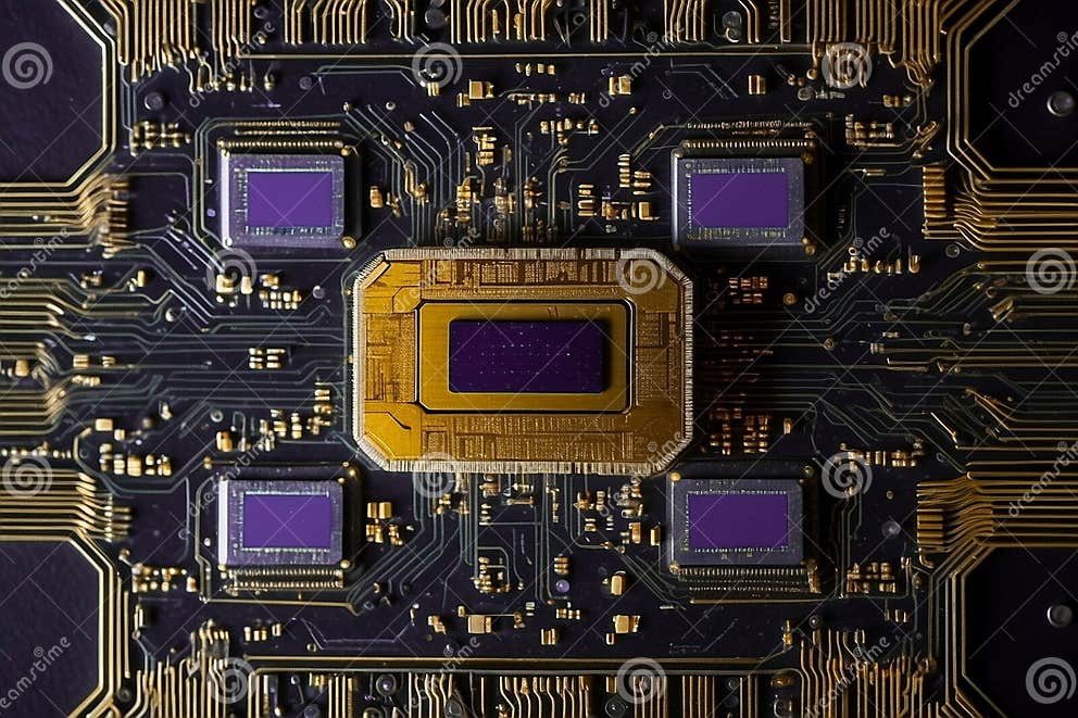 Image of an Ai Processor Chip and Cpu Circuit Board - Luminescent Circuits Surround the ...