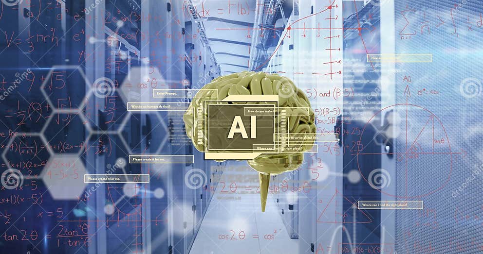 Image of Ai Text, Brain and Data Processing Over Computer Servers Stock Image - Image of neural ...