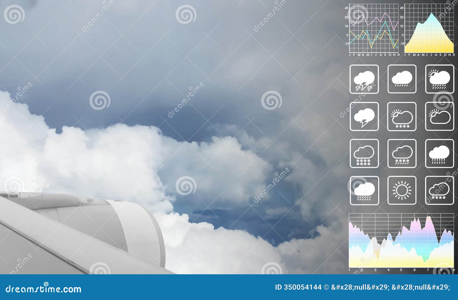 Image from Aircraft Window on Dramatic Storm Clouds with Graph and ...
