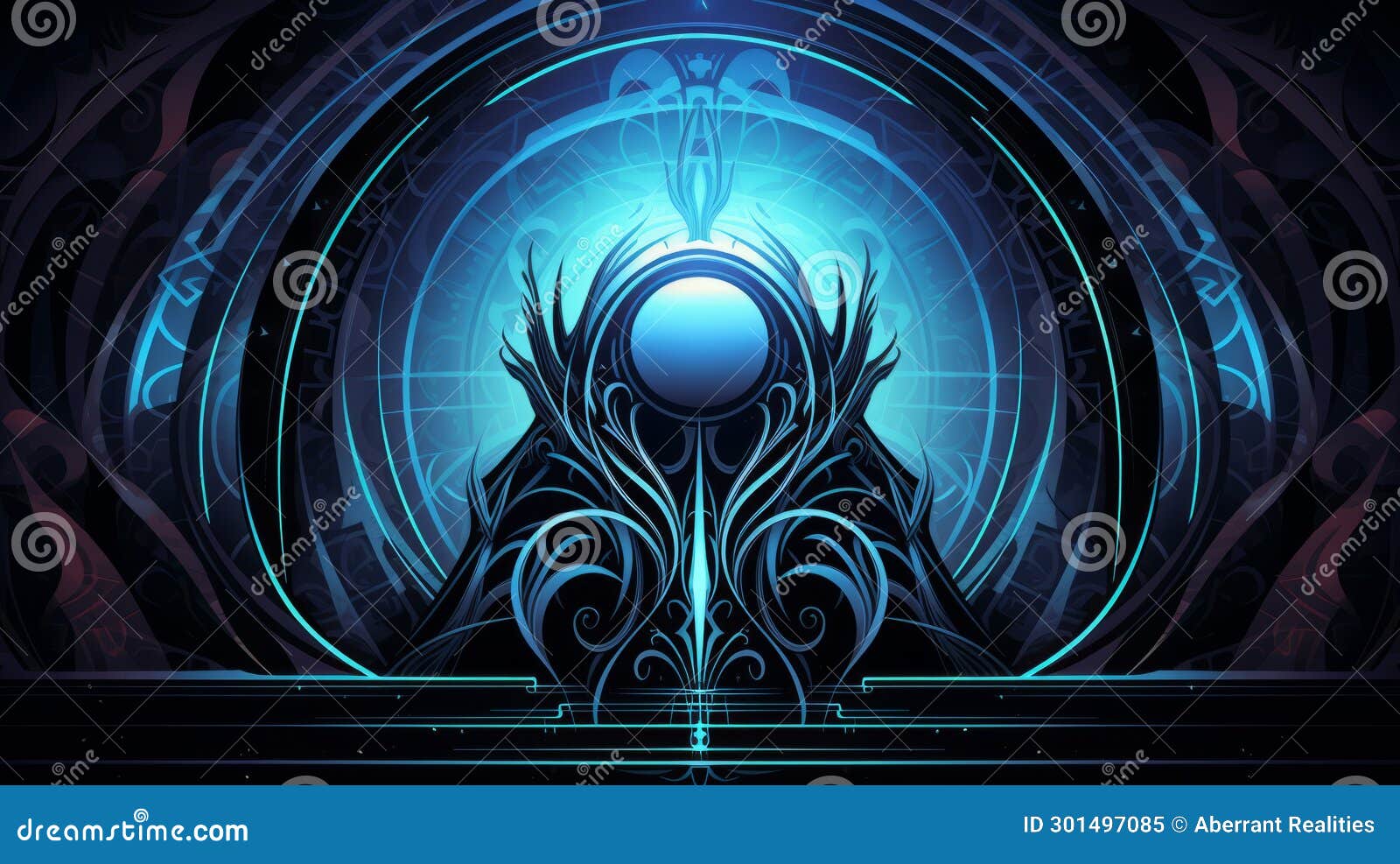 An Image of an Alien in a Dark Room with a Glowing Blue Light Stock ...