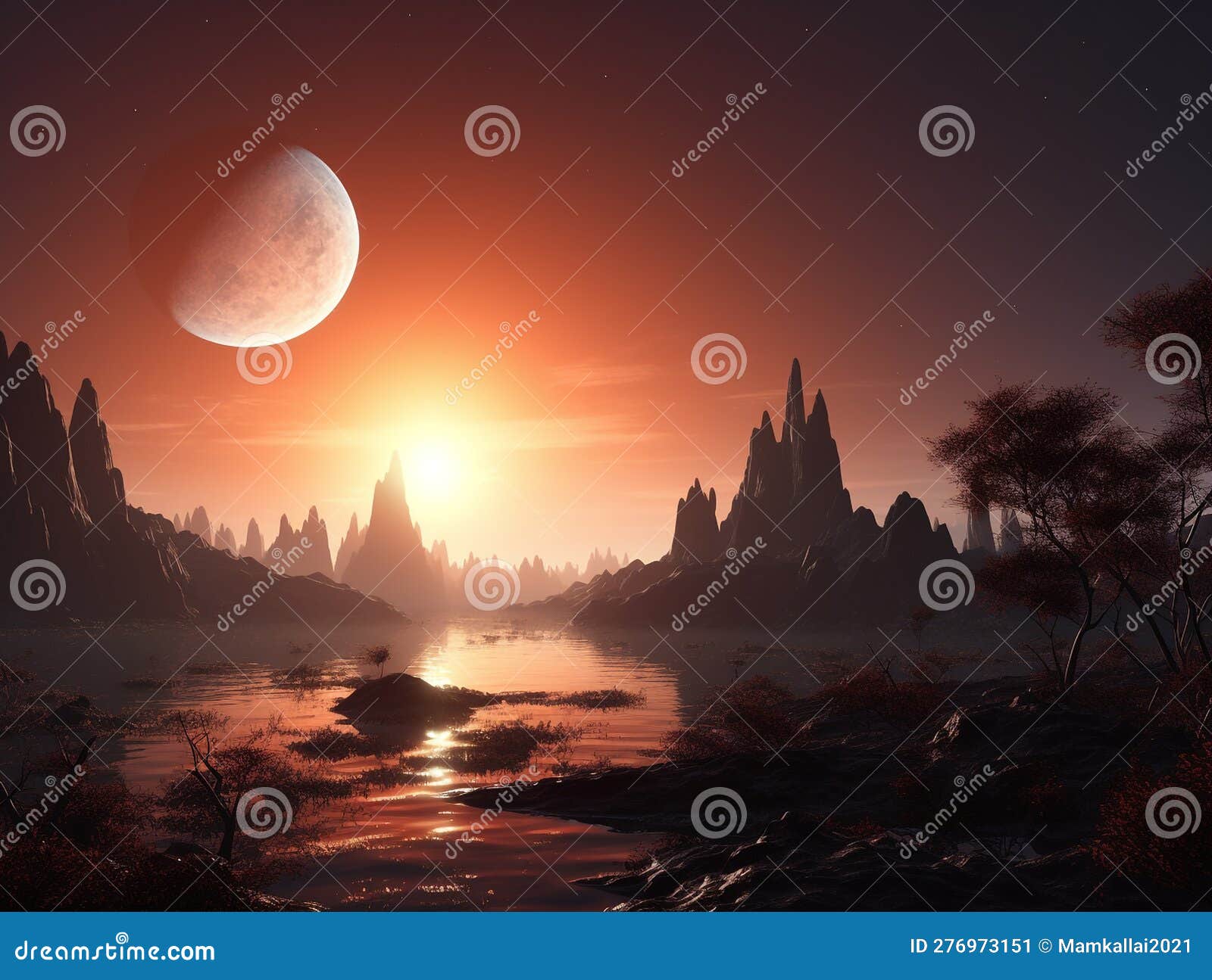 Image of an Alien World with Multiple Suns or Moons in the Sky Stock ...