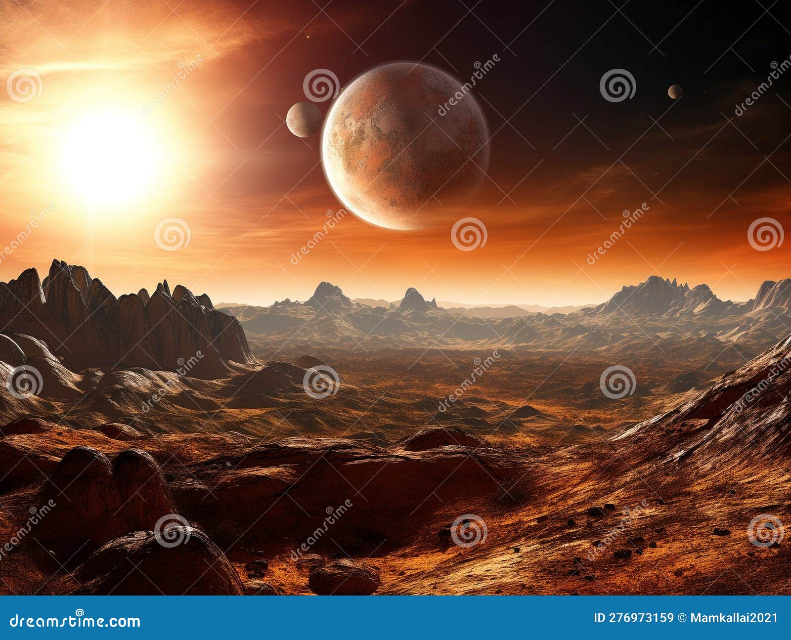 Image of an Alien World with Multiple Suns or Moons in the Sky Stock ...