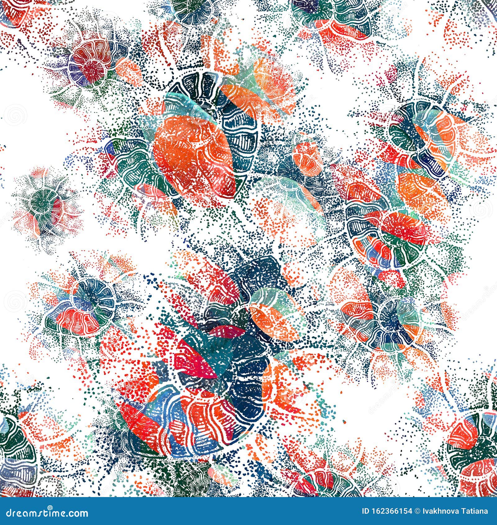 Image of Ammonite Shell on the Sand, Graphic Handwork. Seamless Pattern ...