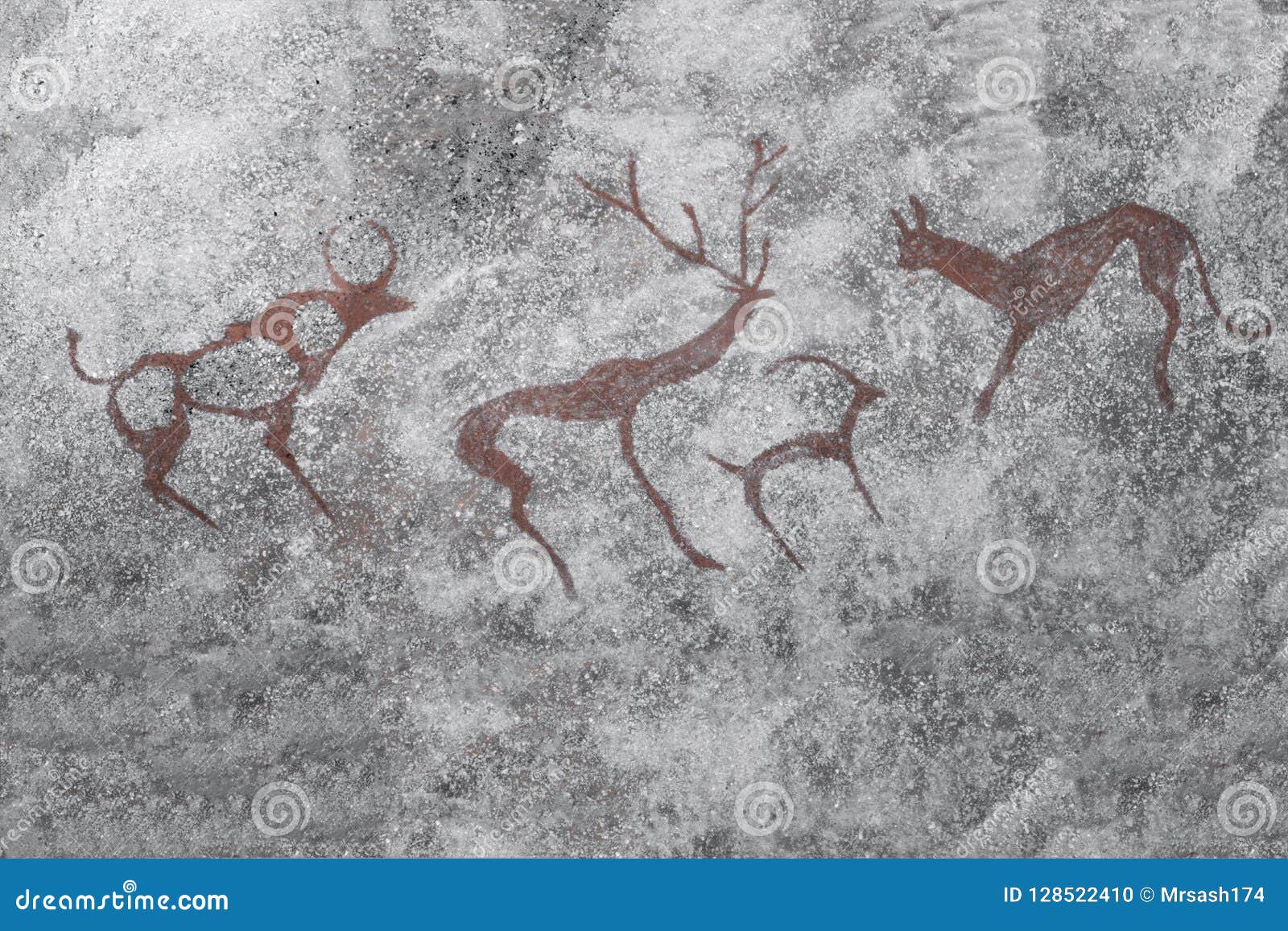 The Image of Ancient Animals on the Wall Stock Illustration ...