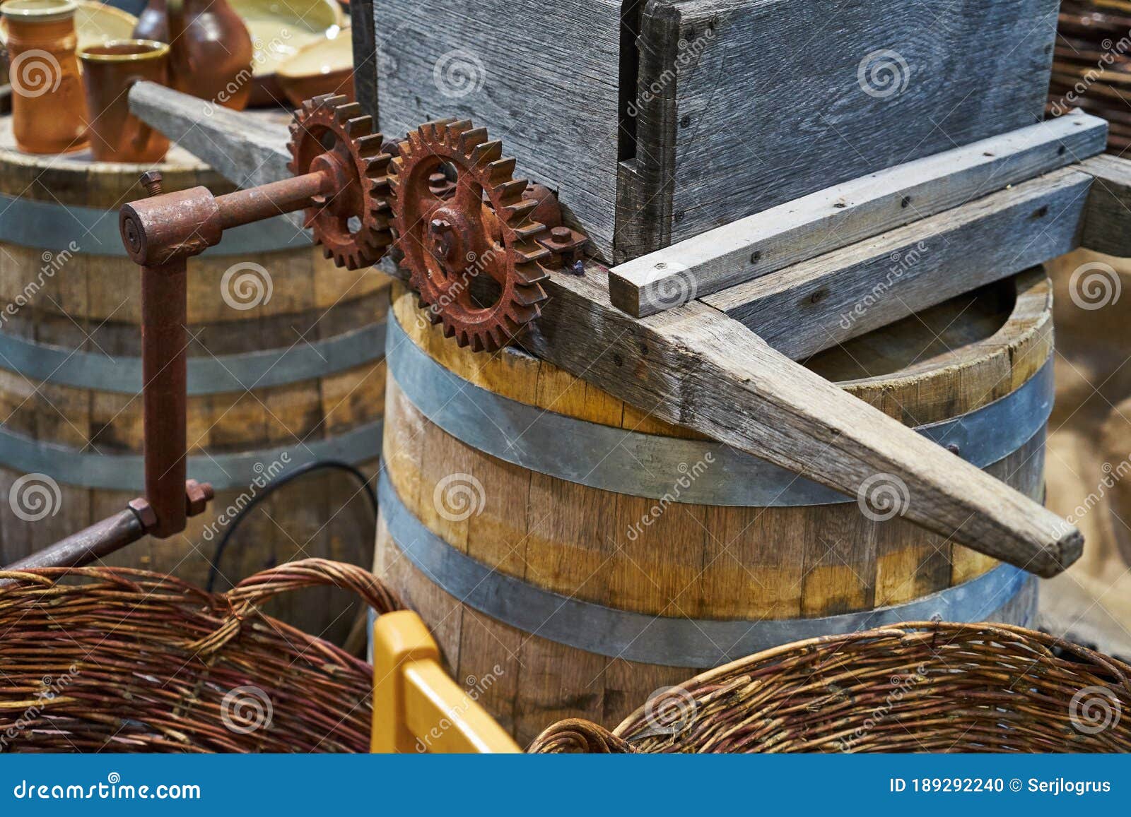 The Image of an Ancient Device for Squeezing Grape Juice Stock Photo ...