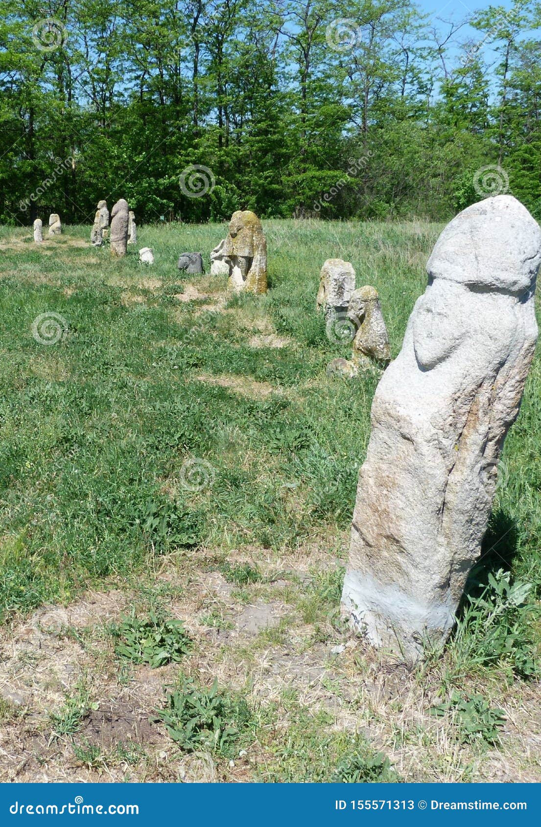 Ancient stone people stock image. Image of meadow, background - 155571313