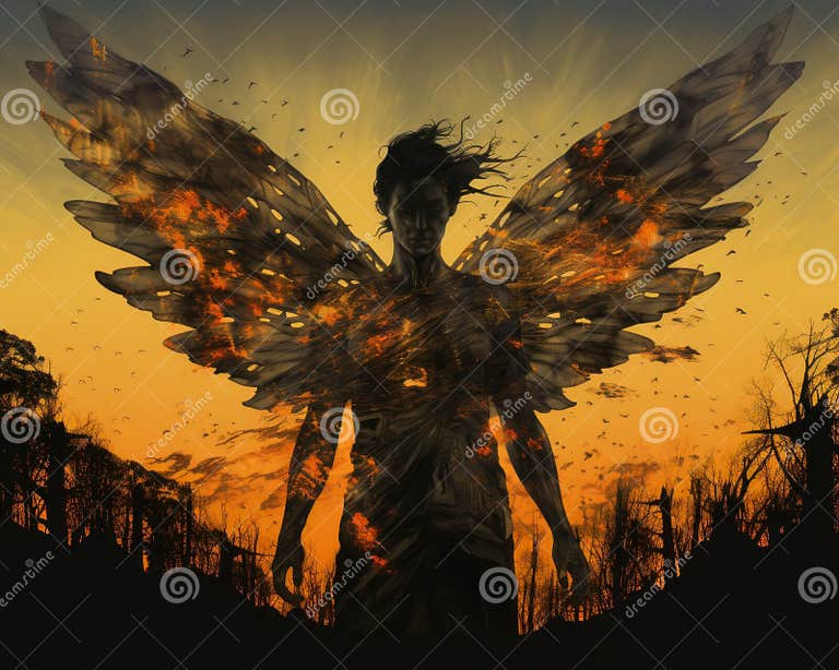 An Image of an Angel with Wings on Fire Stock Illustration ...