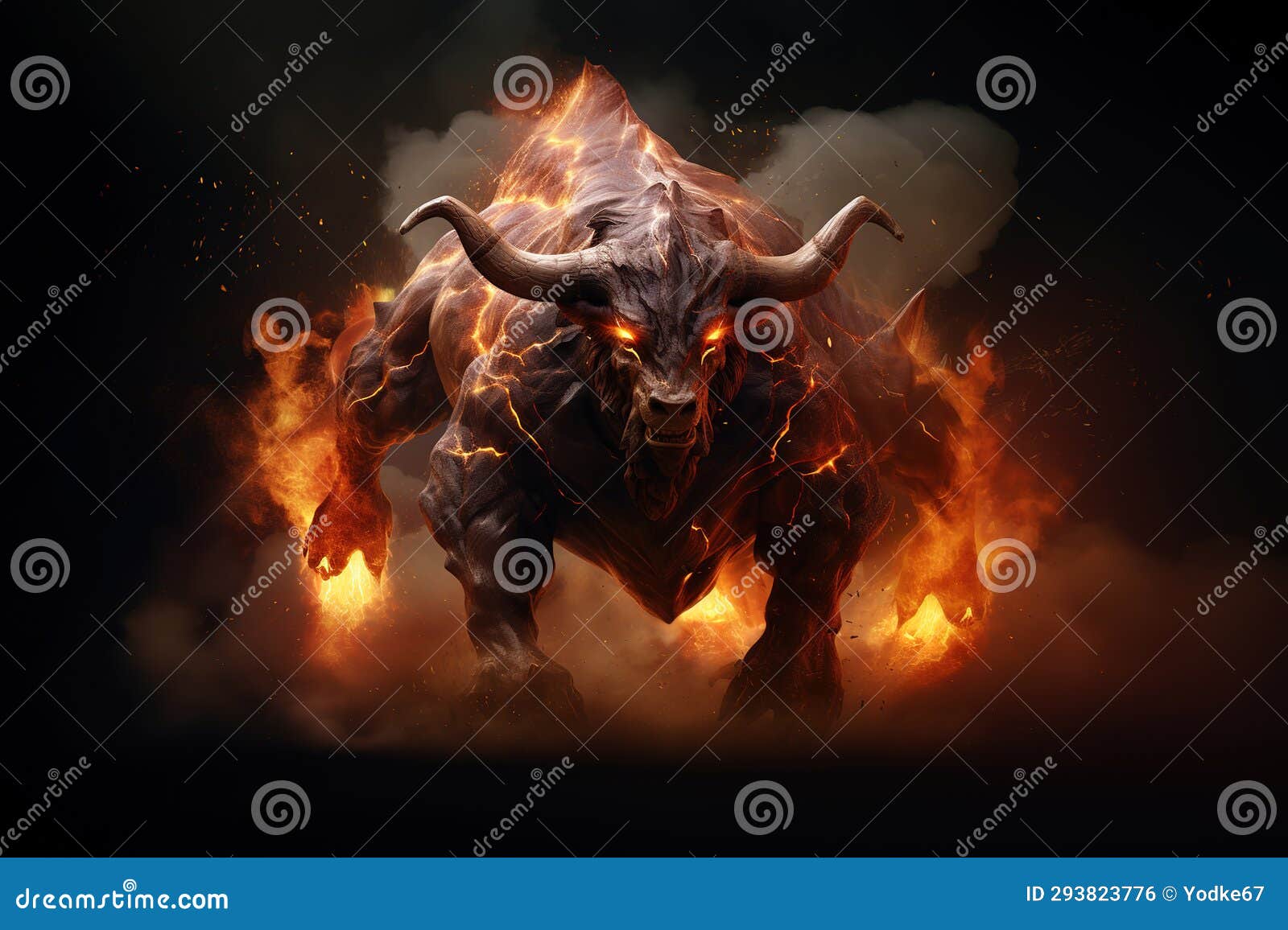 Image of Angry Bull Devil with Flames. Wild Animal Stock Illustration ...