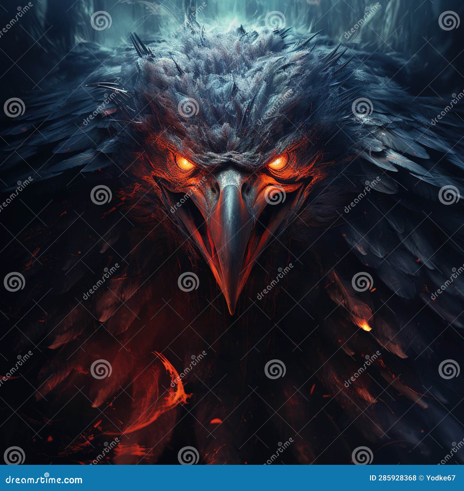 Image of an Angry Devil Eagle Terrifying and Flames on Dark Background ...