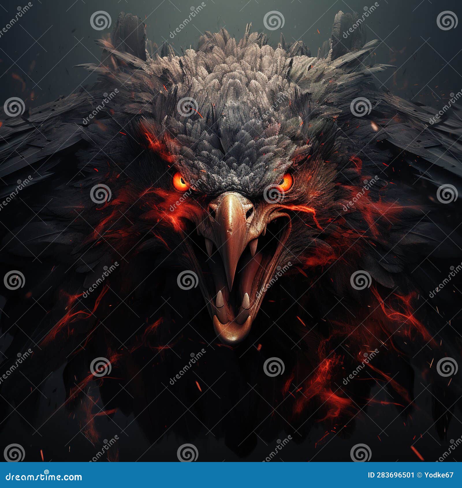 Image of an Angry Devil Eagle Terrifying and Flames on Dark Background ...