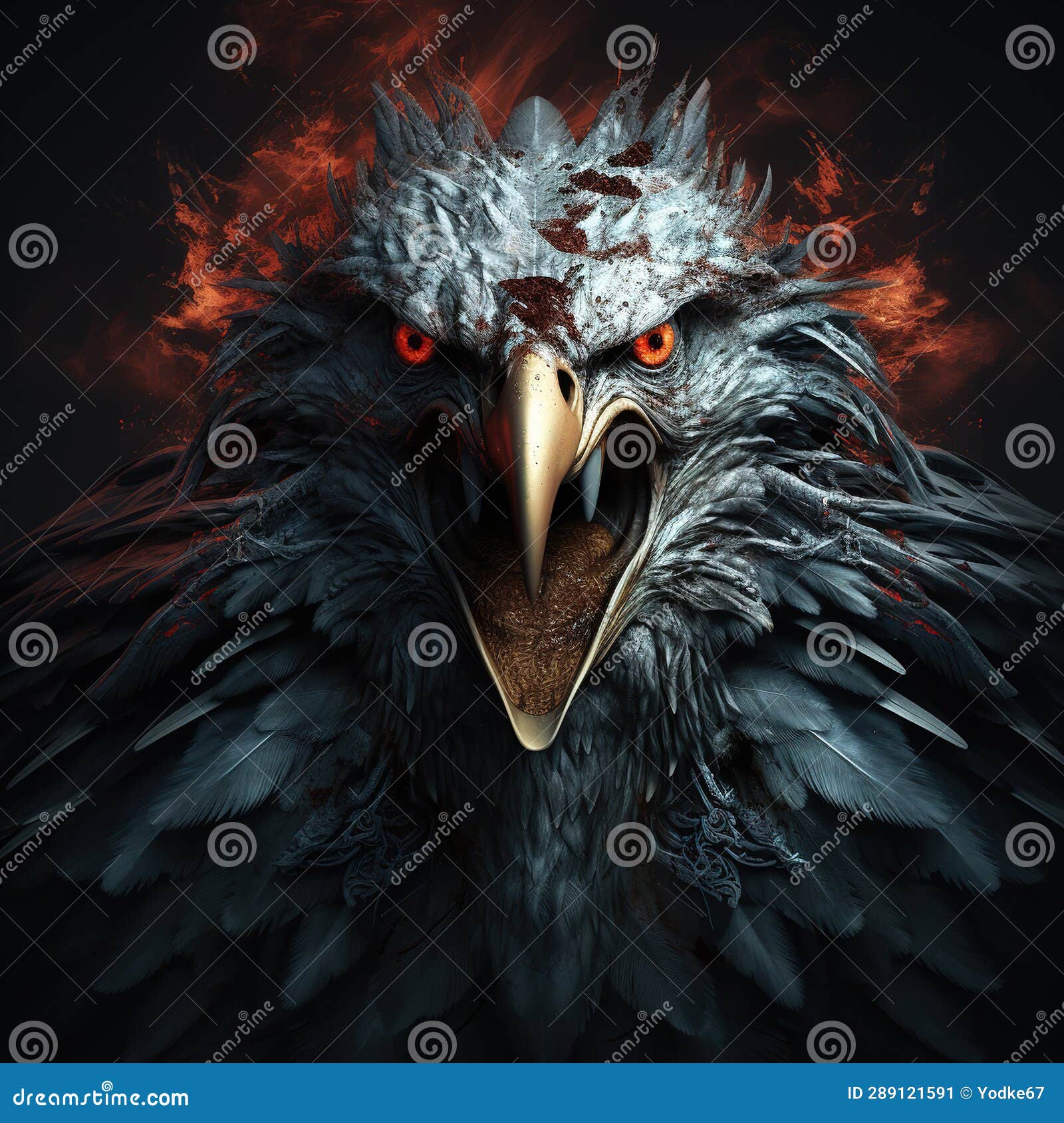 Image of an Angry Devil Eagle Terrifying and Flames on Dark Background ...