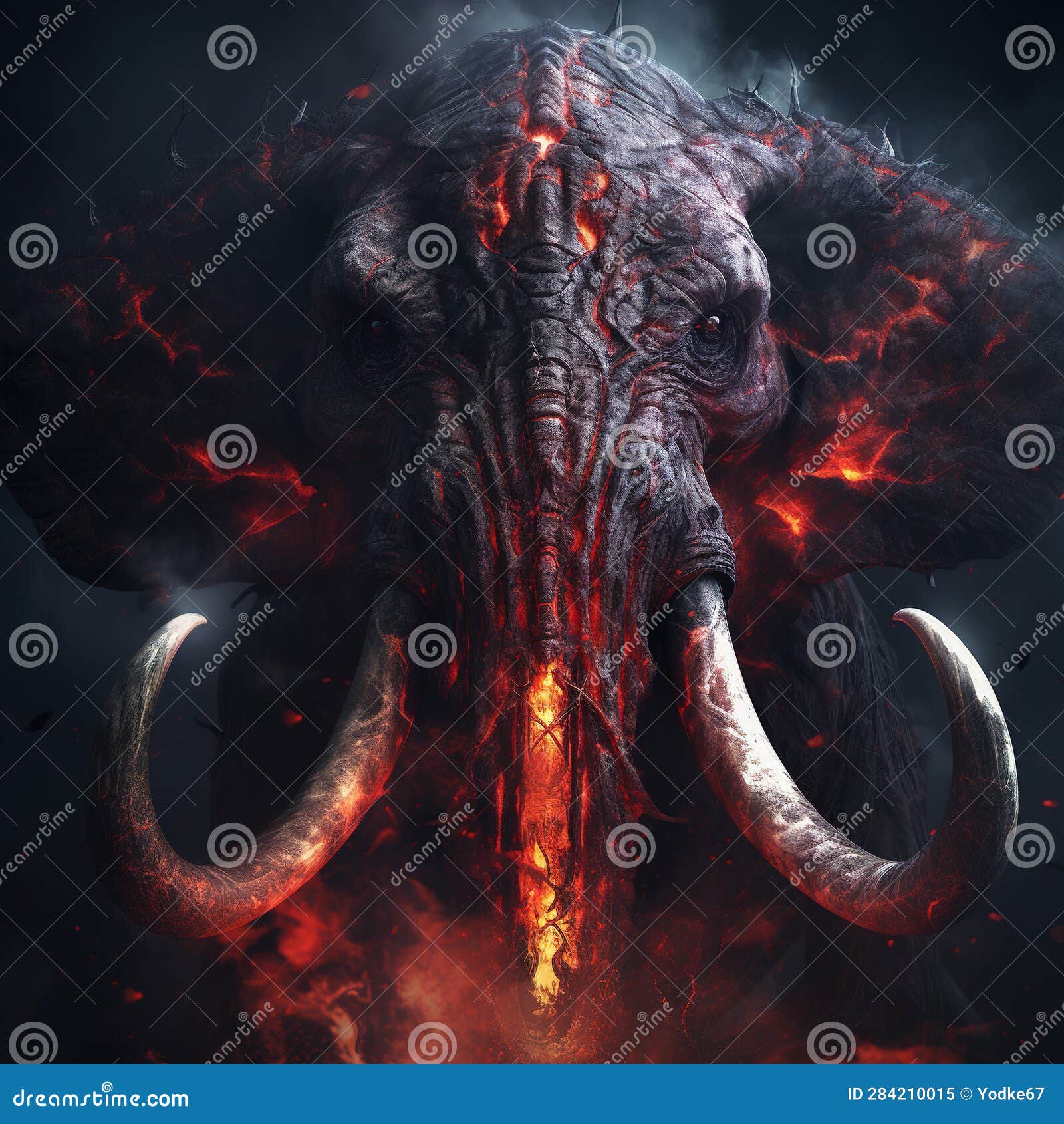 Image of Angry an Elephant Devil Terrifying and Flames on Dark ...