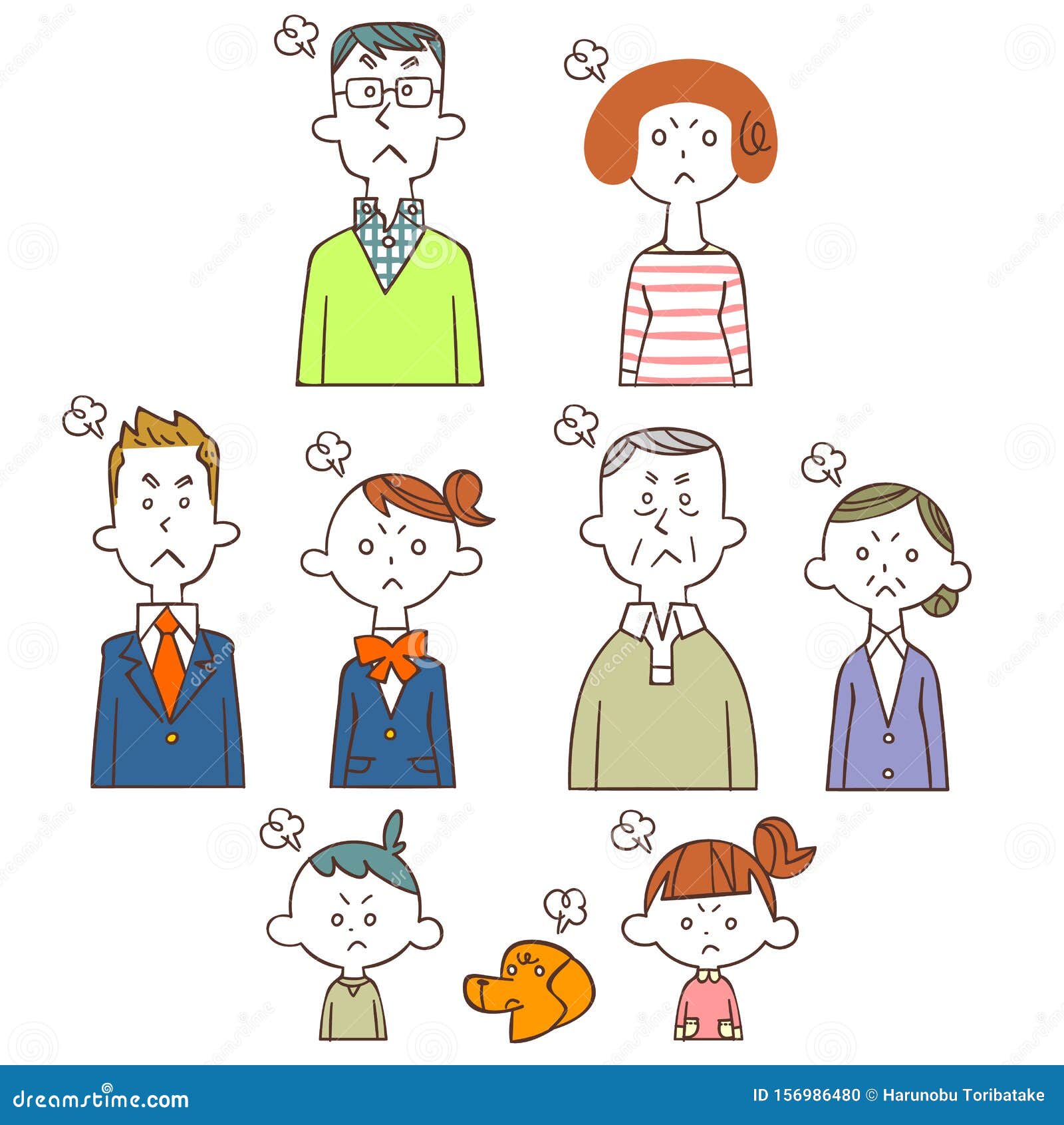 Angry Expression Family, Upper Body Facing Front Stock Vector ...